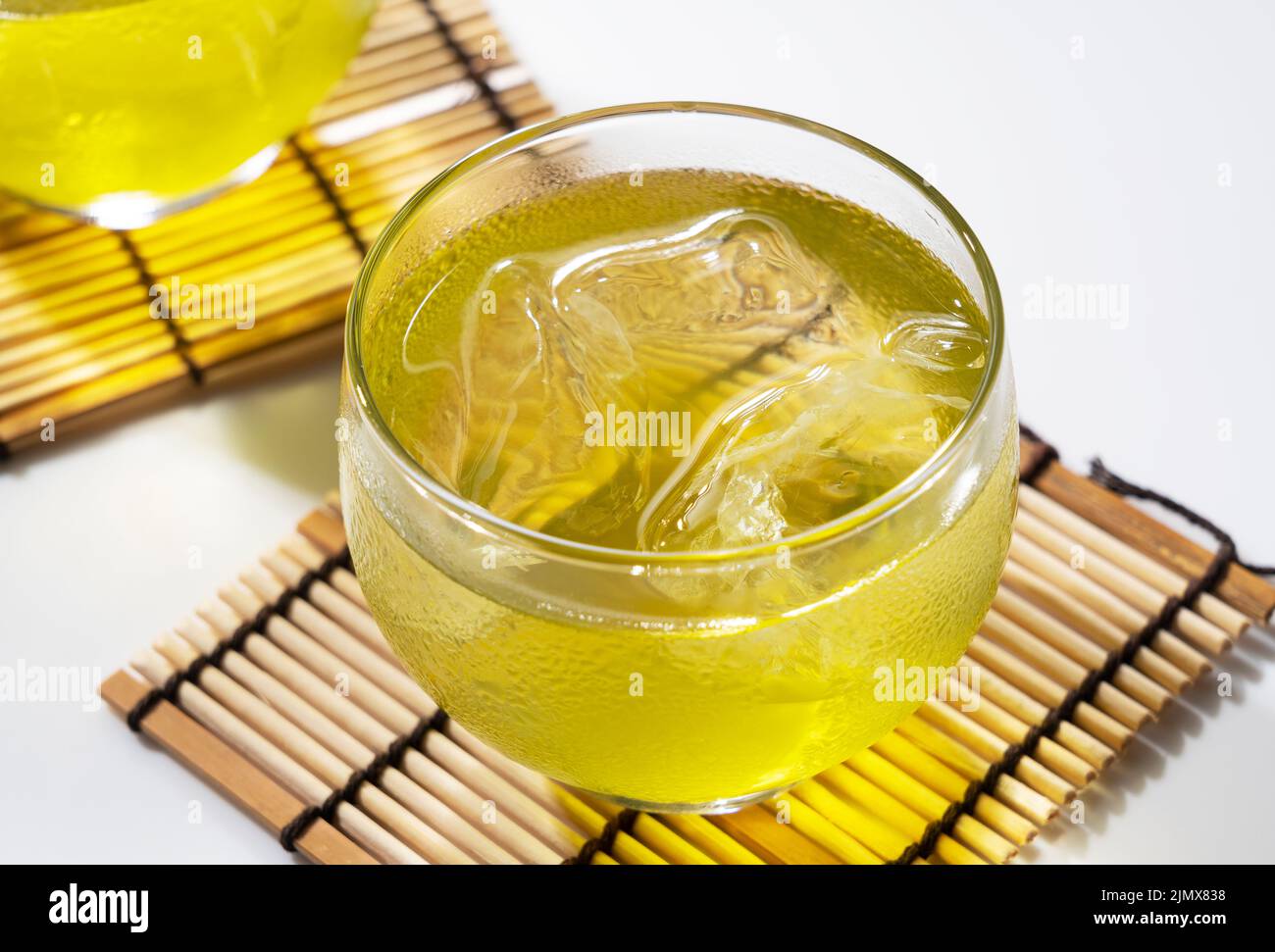Cold Japanese green tea set against a white background Stock Photo - Alamy