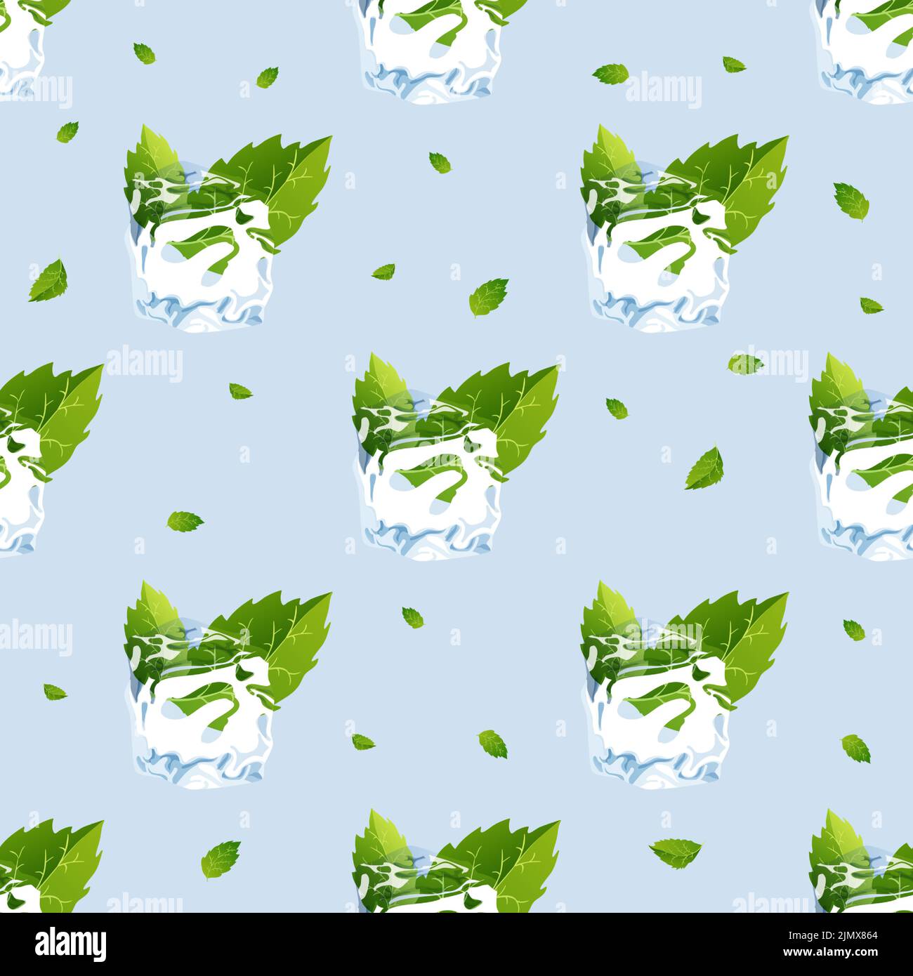 Seamless Mojito pattern. Fresh mint leaves and ice cubes. Vector ...