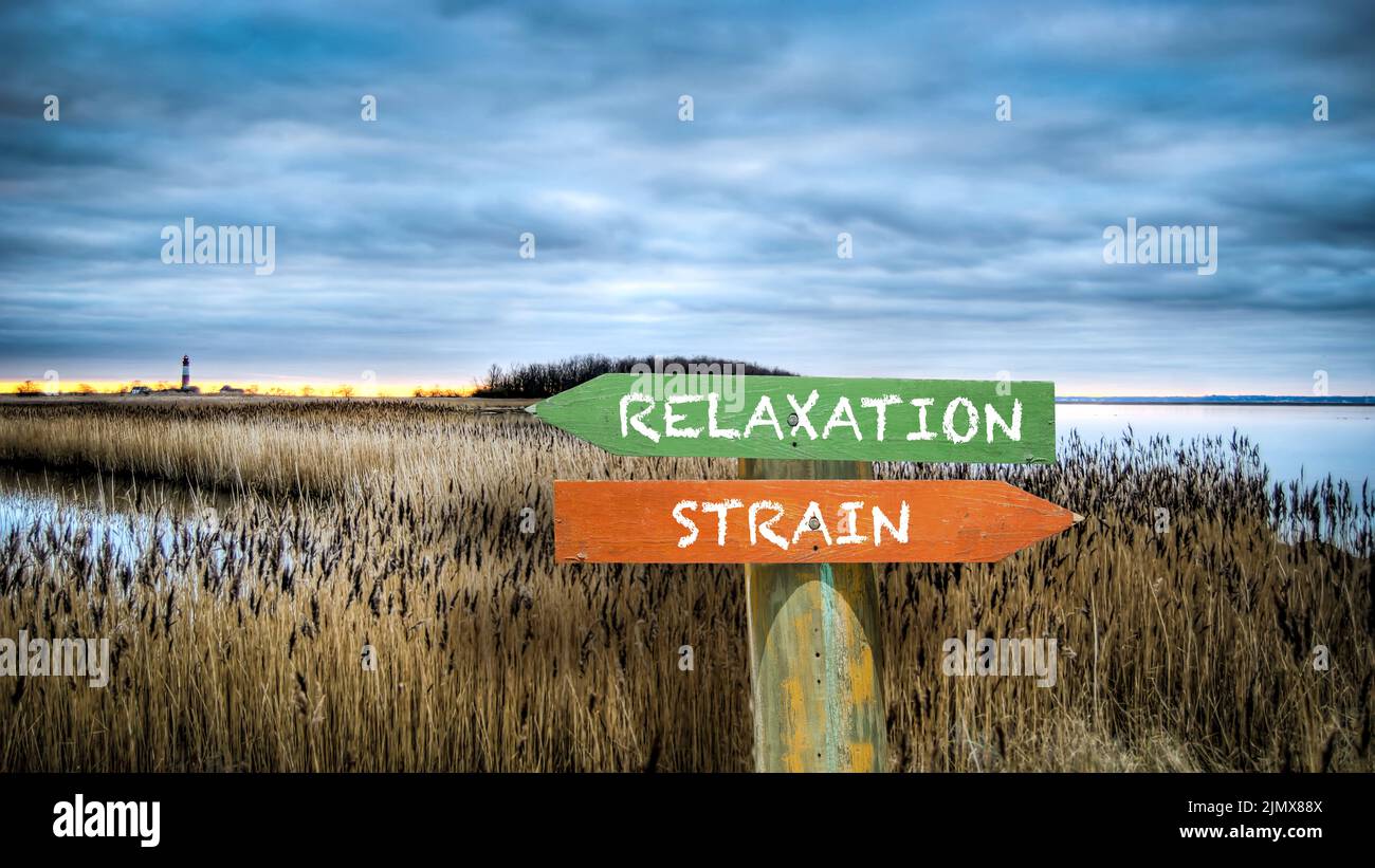 Street Sign to Relaxation versus Strain Stock Photo - Alamy