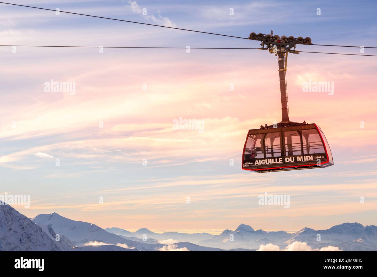 Sunset Alps, cable car Aiguille du Midi, France Stock Photo - Alamy