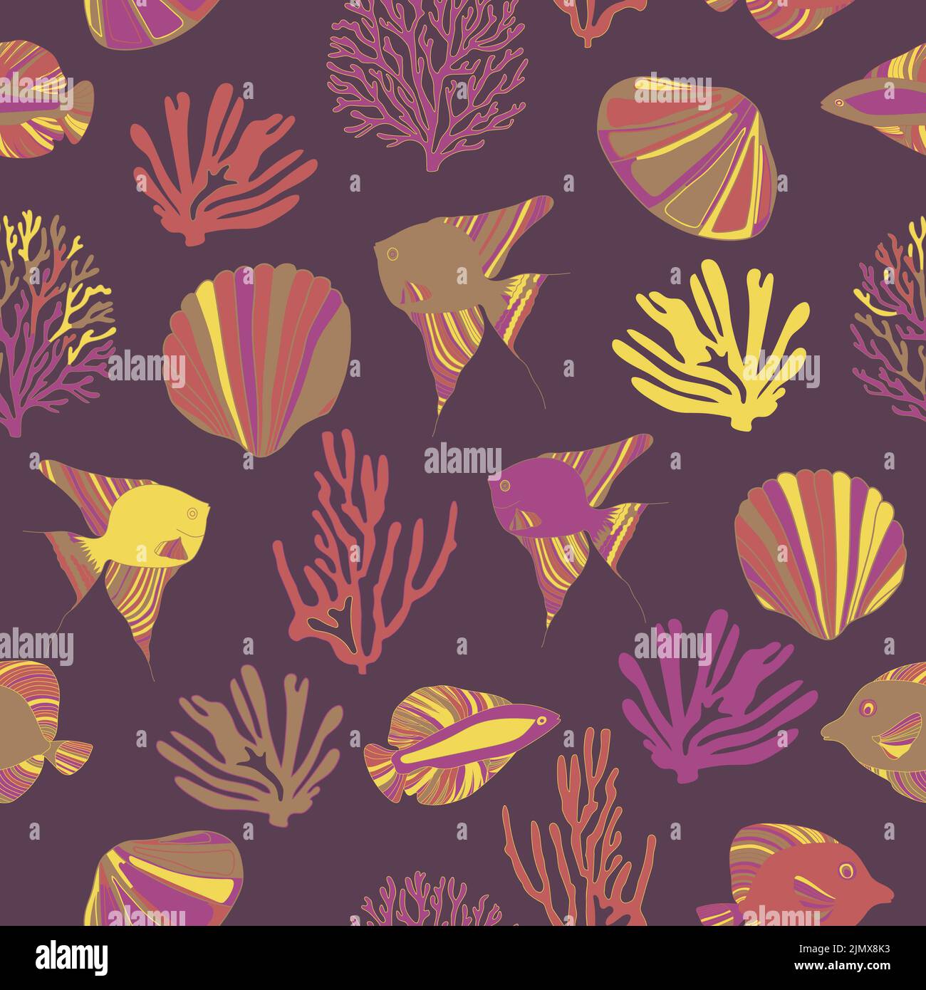 Sea creatures fashion colored seamless pattern. Vector illustration of ...