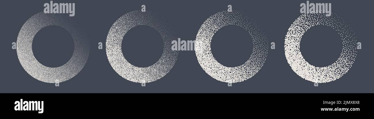 Round shaped dotted objects, stipple elements. Fading gradient ...