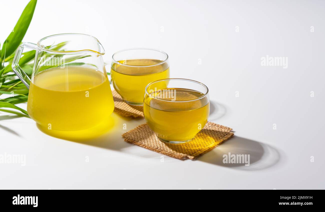 Cold Japanese green tea set against a white background Stock Photo - Alamy