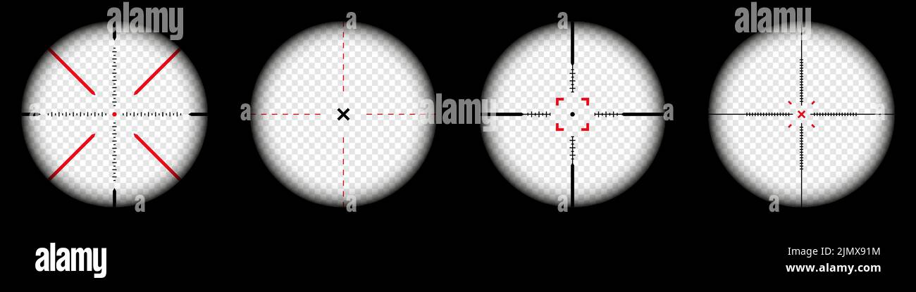 Weapon sights, sniper rifle optical scope on black background. Hunting ...