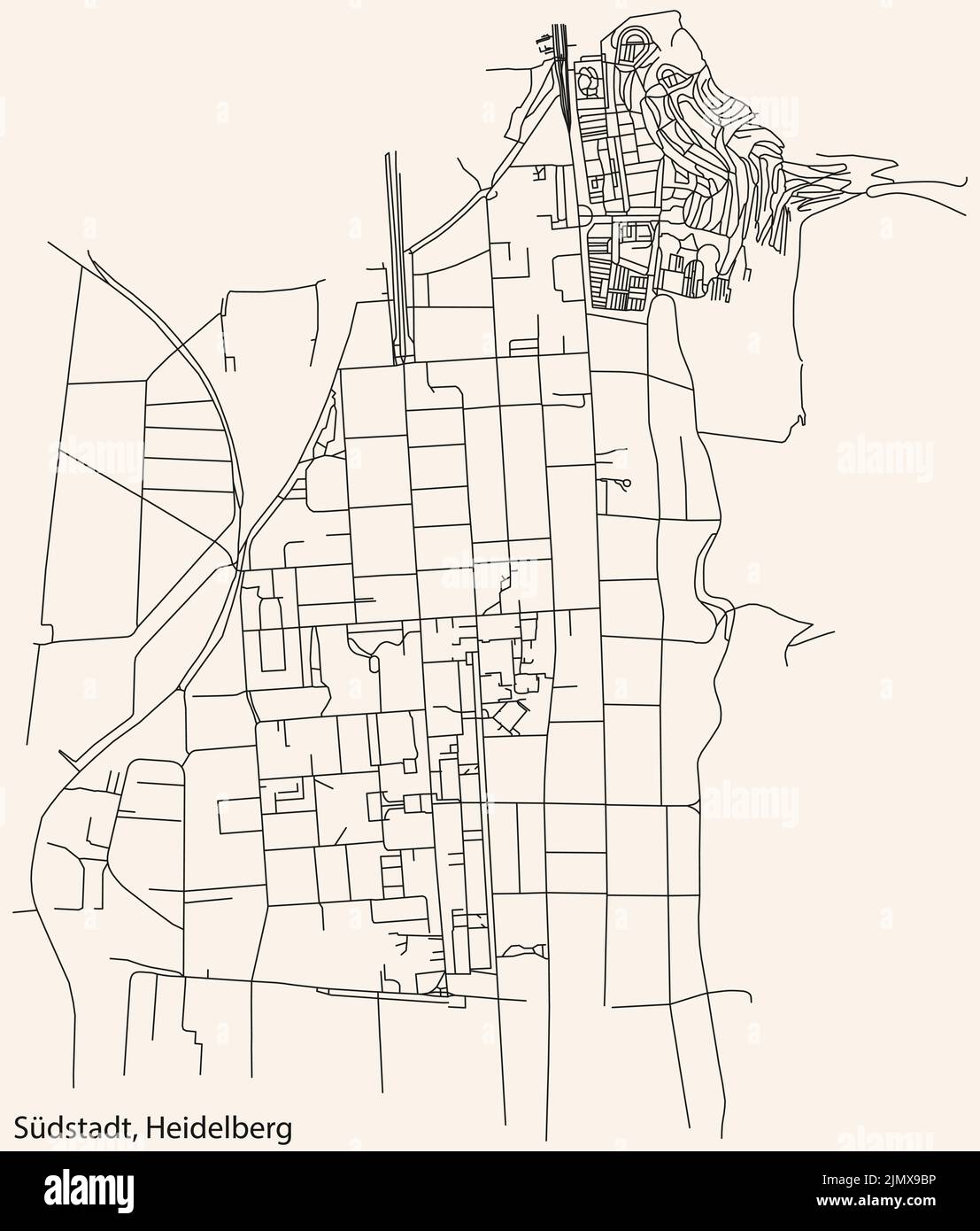 Street roads map of the SÜDSTADT DISTRICT, HEIDELBERG Stock Vector ...