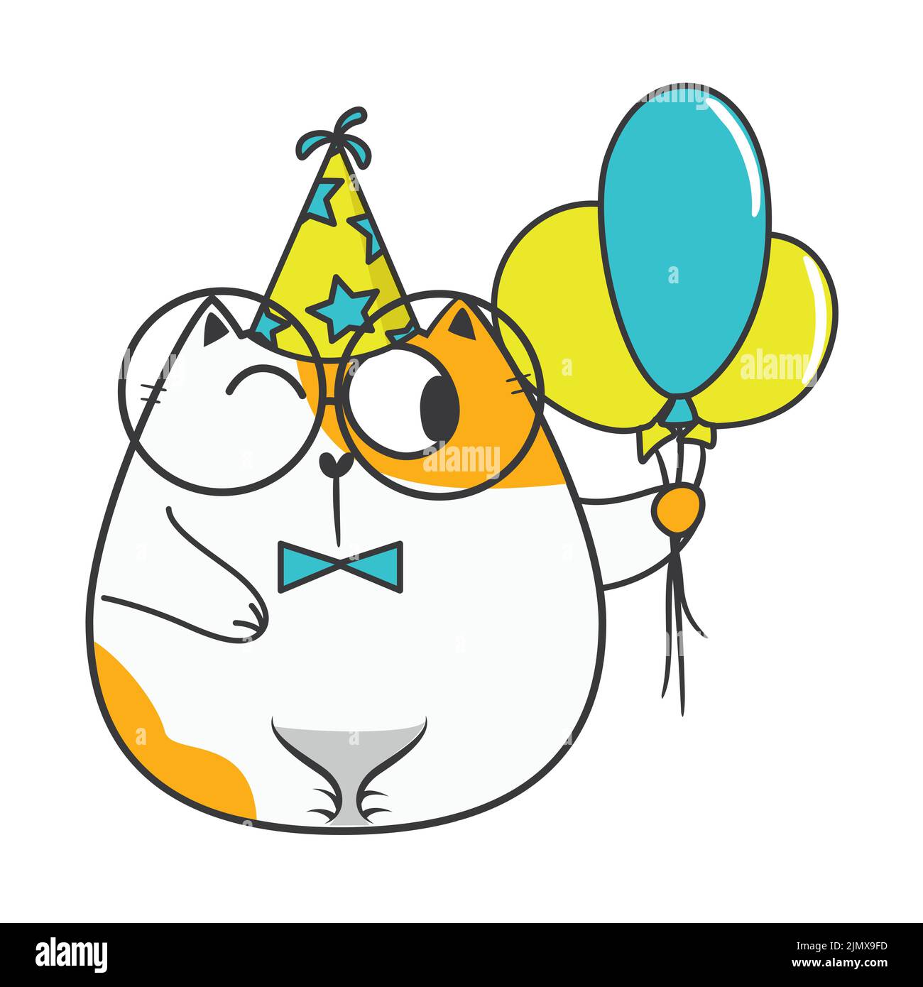 Fat cat birthday party. Doodle illustration. Vector stock illustration ...