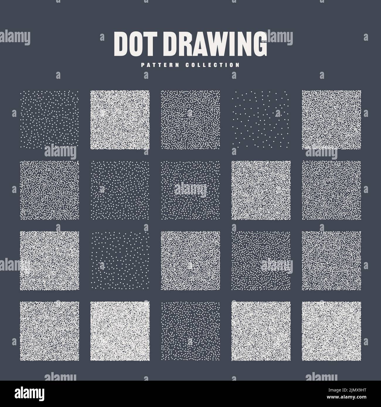 Square shaped dotted objects, stipple elements. Stippling, dotwork ...