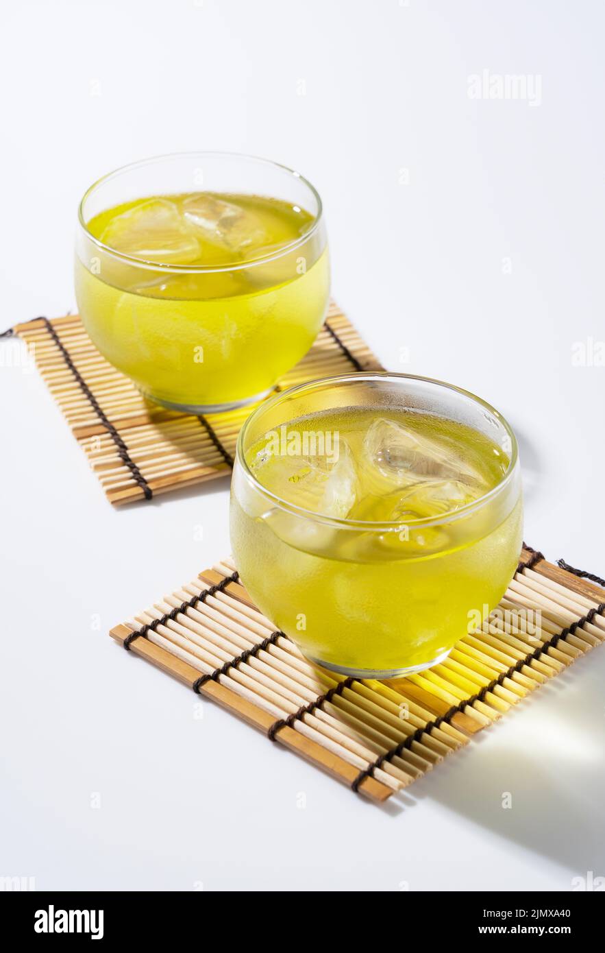 Cold Japanese green tea set against a white background Stock Photo - Alamy