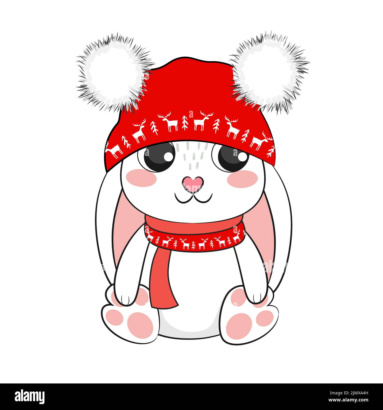 Cute cartoon Merry Christmas bunny. Vector stock illustration Stock ...