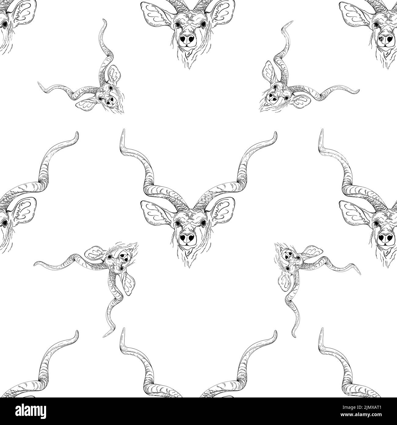 Seamless pattern of hand drawn sketch style gazelle isolated on white ...