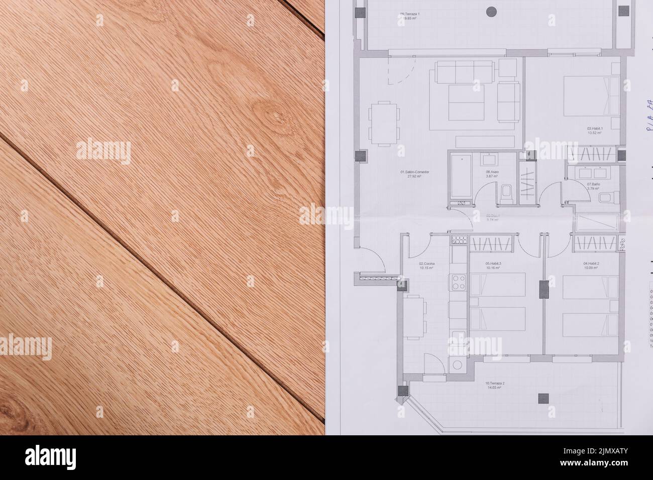 Construction plan wooden floor Stock Photo - Alamy