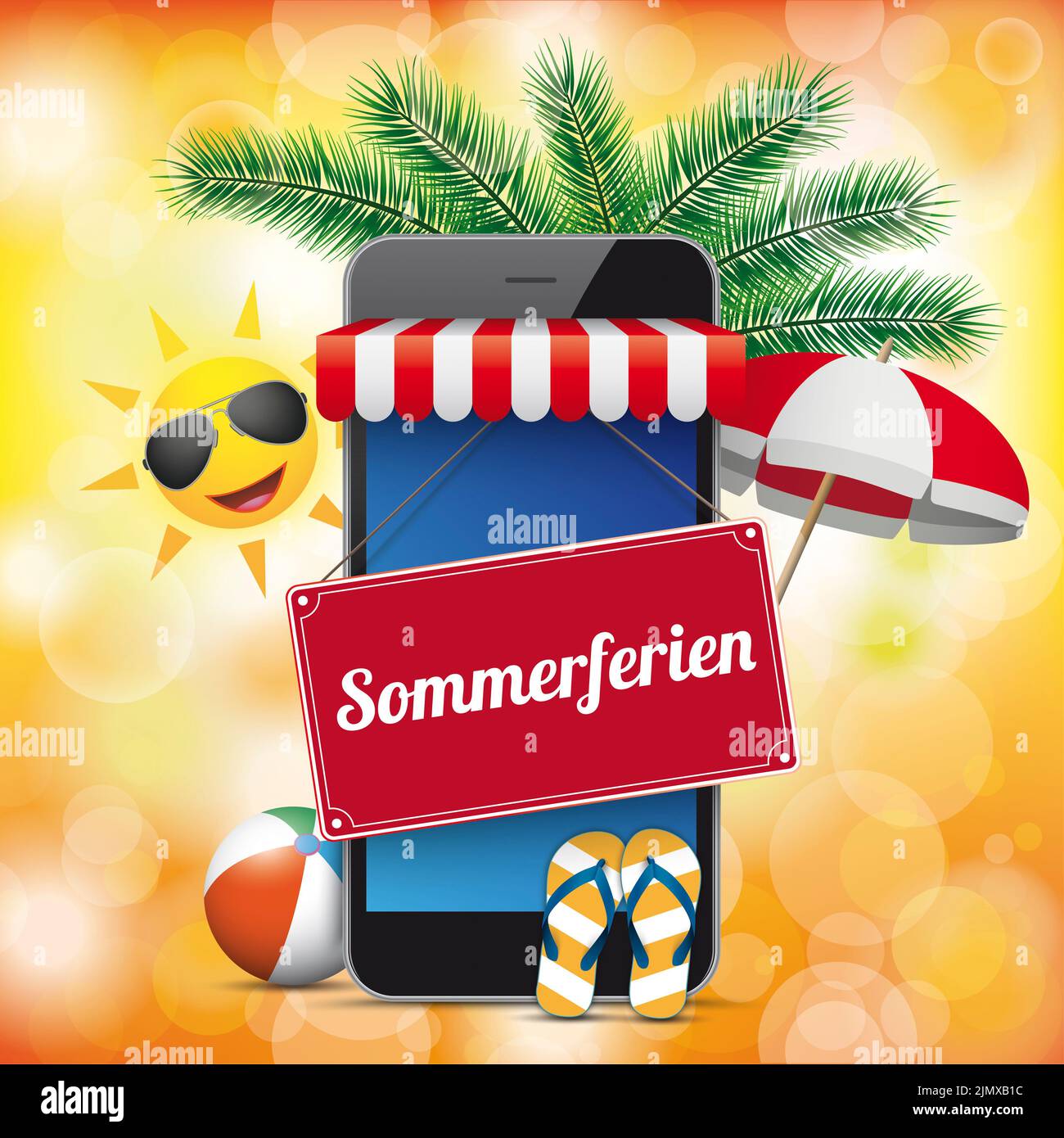 Smartphone Sommerferien Sun Orange Bokeh Stock Photo - Alamy