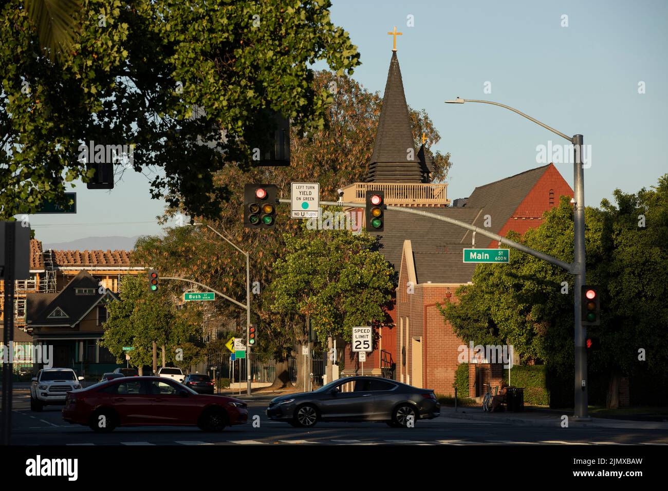 Sunset view of historic downtown Santa Ana, California, USA Stock Photo ...