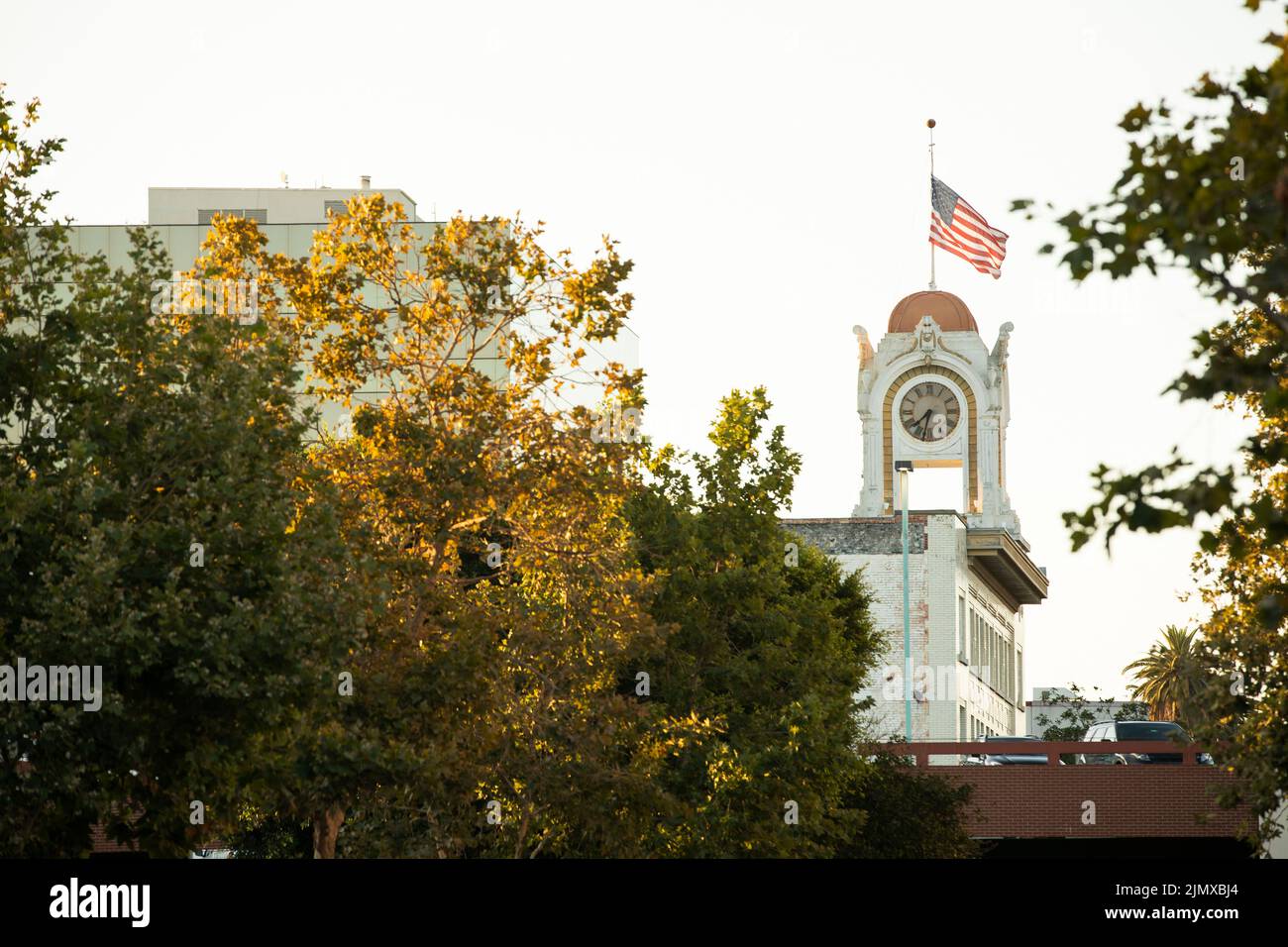 Sunset view of historic downtown Santa Ana, California, USA Stock Photo ...