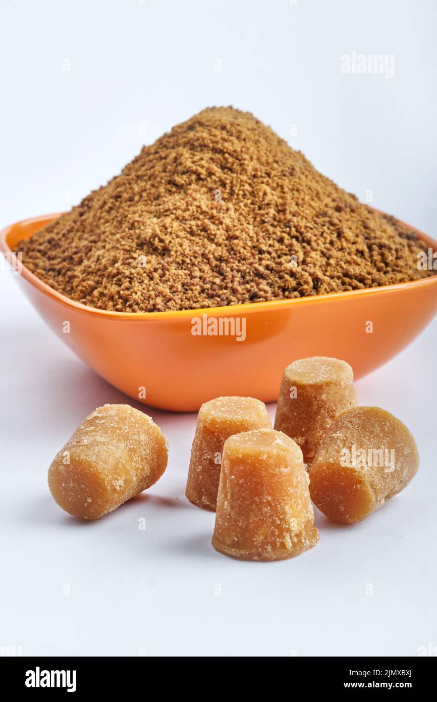 Organic Gur or Jaggery Powder and cubes, Jaggery is used as an ...