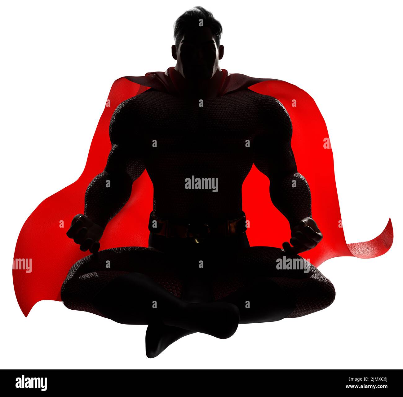 Superhero Meditating on White Silhouette 3D Render Stock Photo - Alamy
