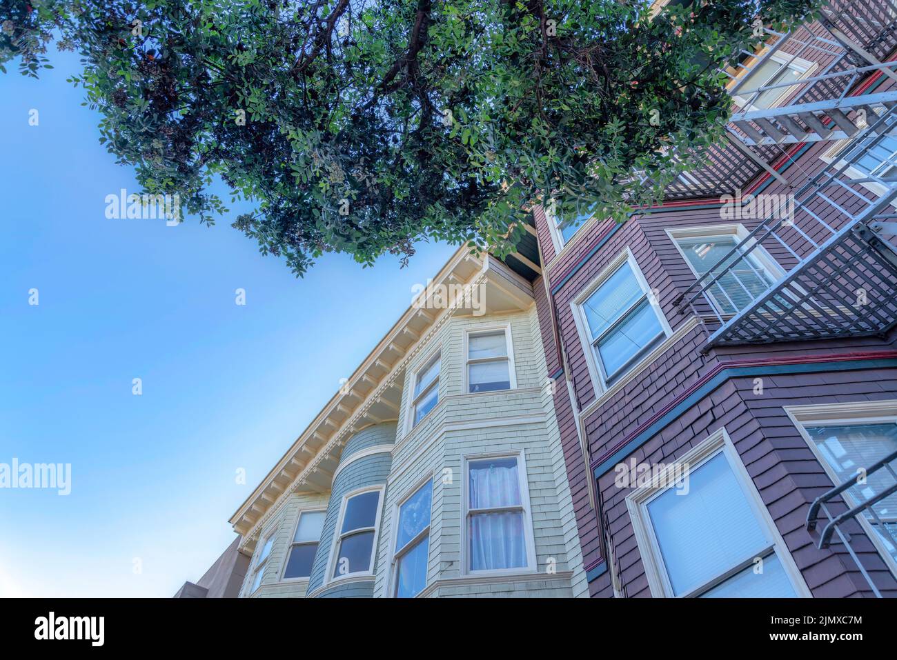 Residential buildings in a low angle view at San Francisco, California ...