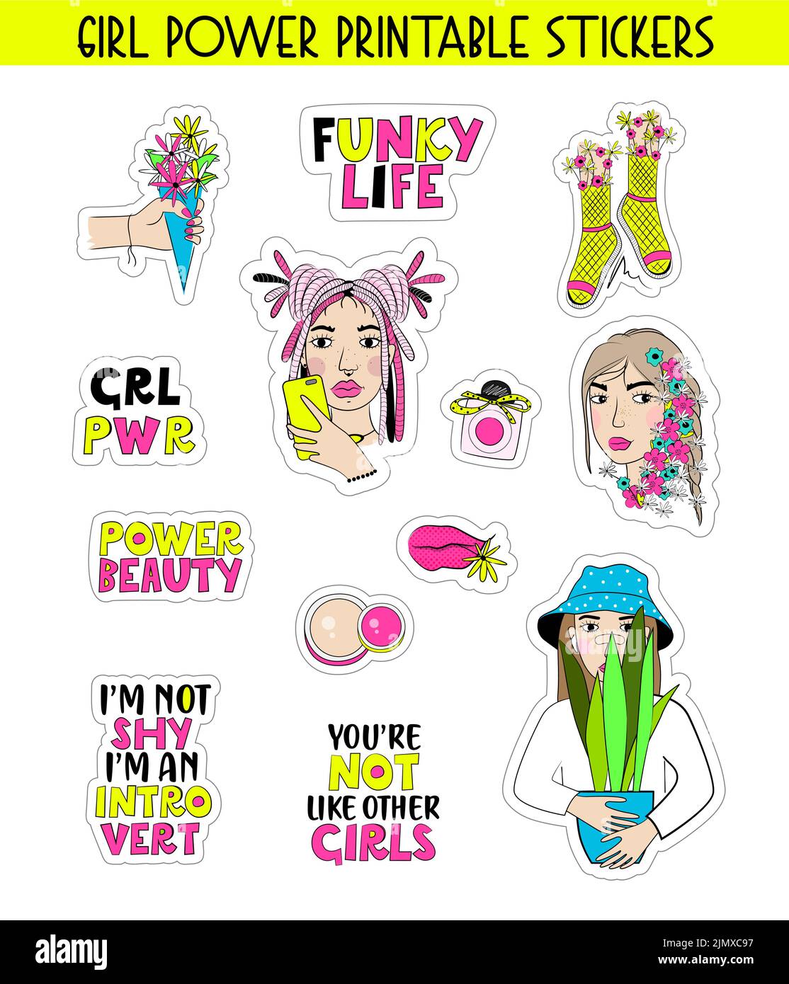 Girl power sticker pack with quotes. Vector stock illustration Stock ...