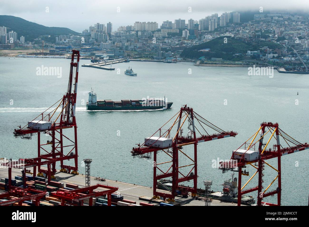 July 21, 2010-Busan, South Korea-General view of container port at ...