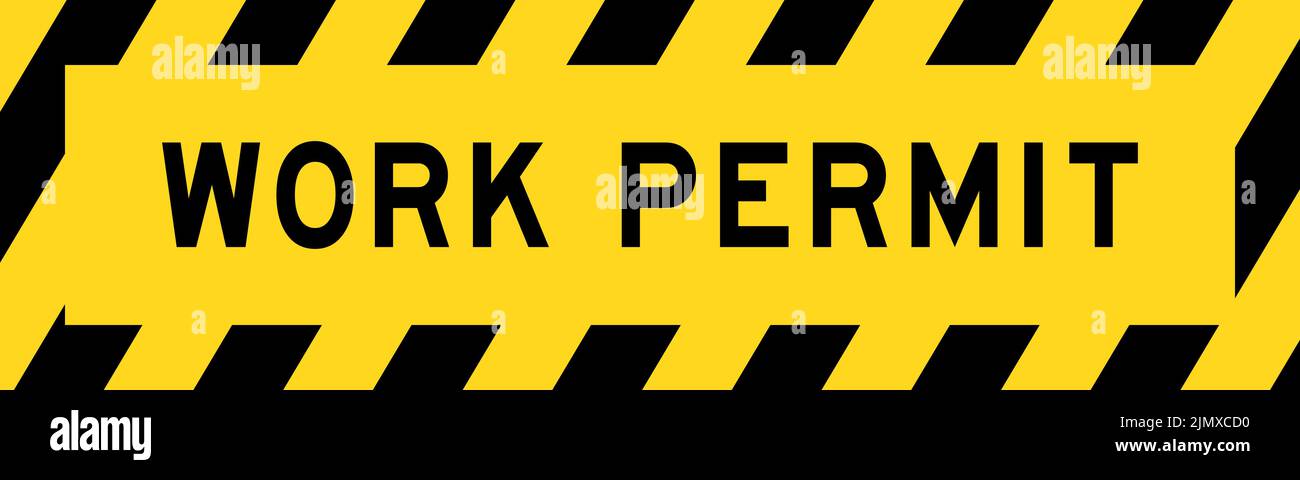Yellow and black color with line striped label banner with word work ...