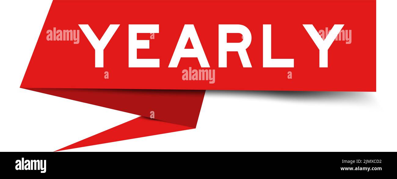 Red color speech banner with word yearly on white background Stock ...