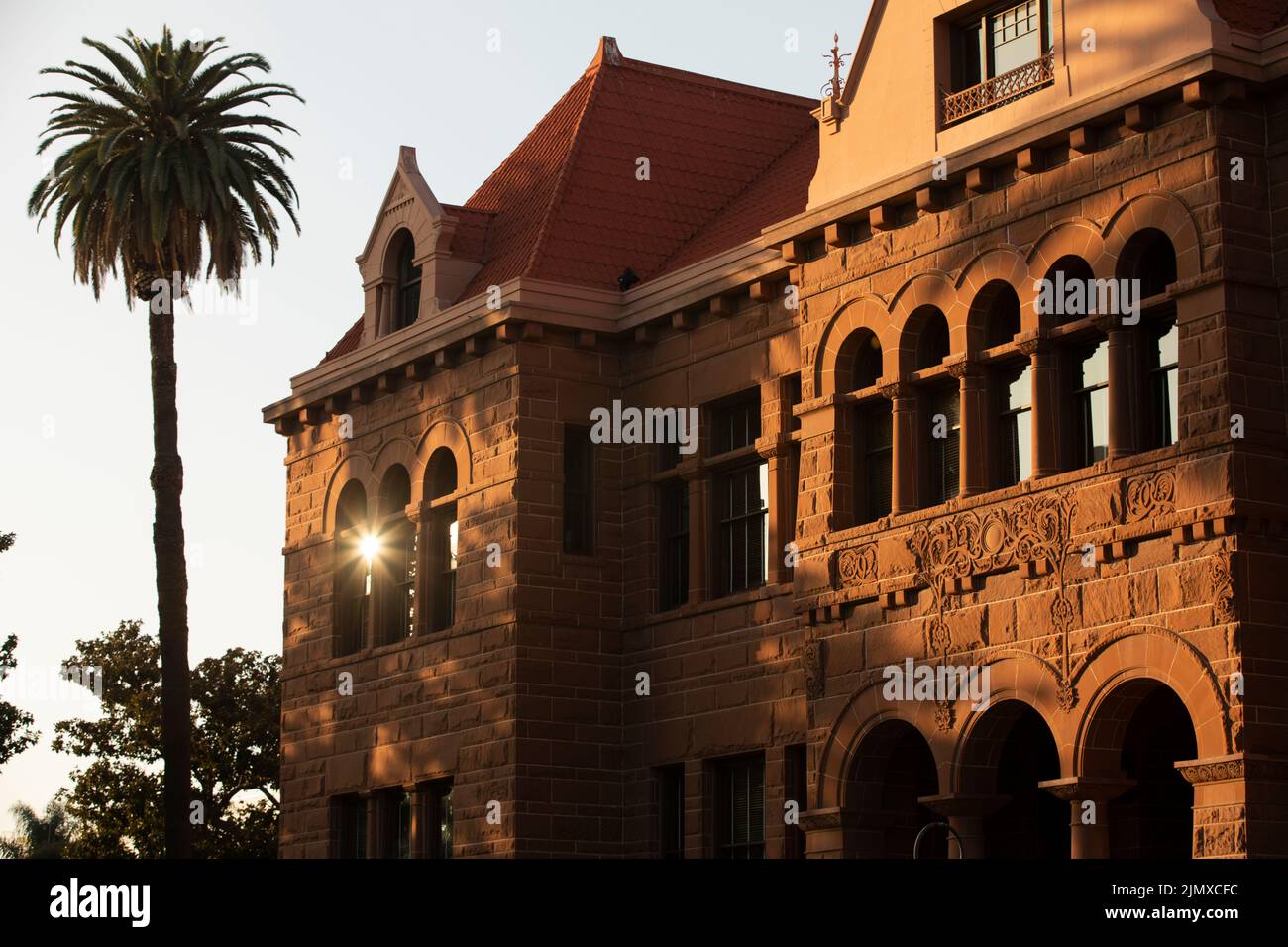 Sunset view of the 1901 historic public courthouse in downtown Santa ...
