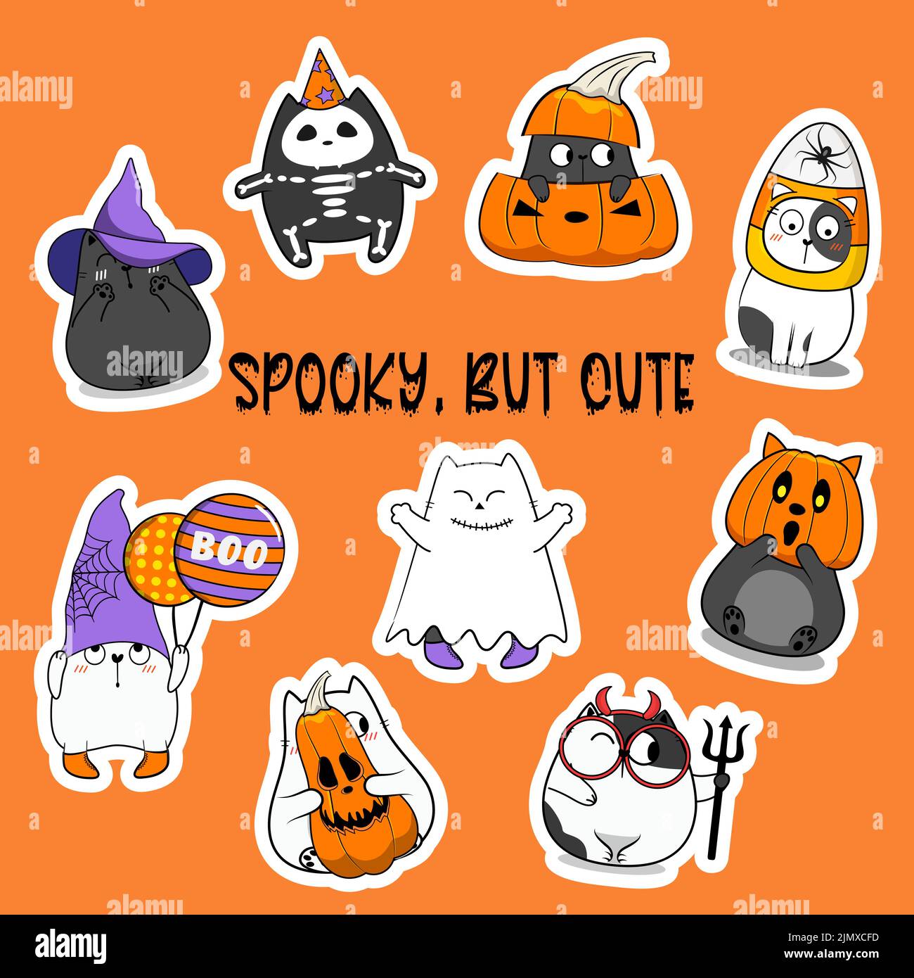Cute Halloween Cat Sticker Pack Vector Stock Illustration Stock Vector Image And Art Alamy