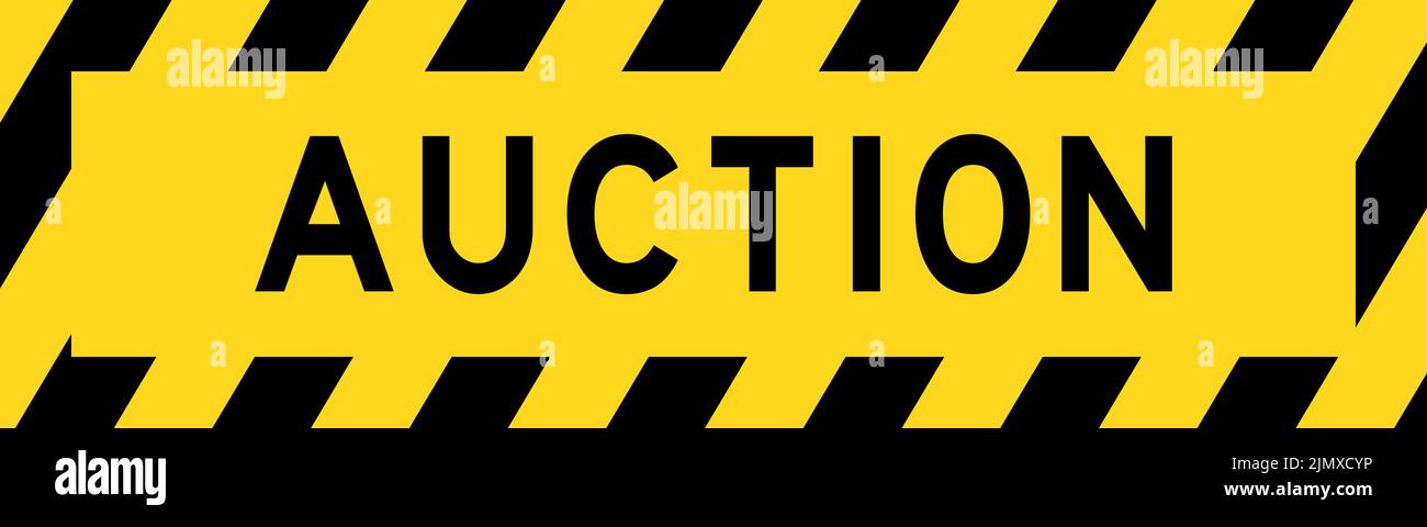 Yellow and black color with line striped label banner with word auction ...