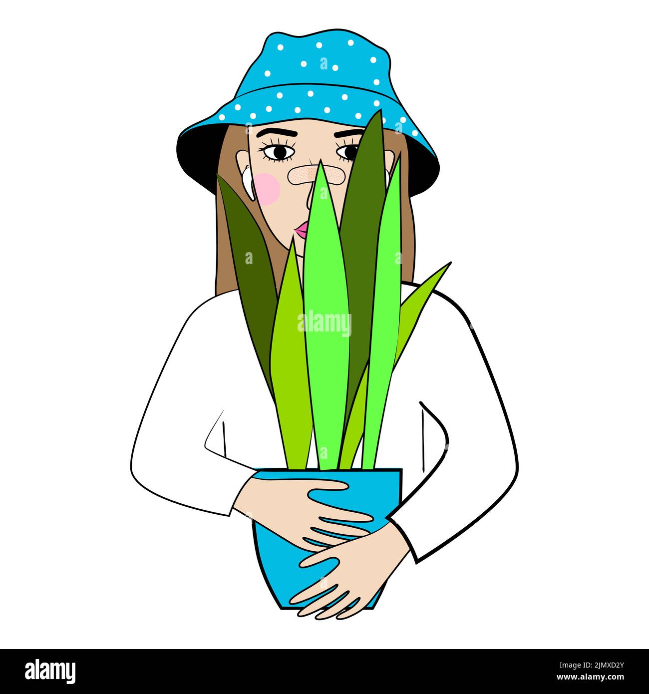 Girl holding plant pot Stock Vector Images - Alamy