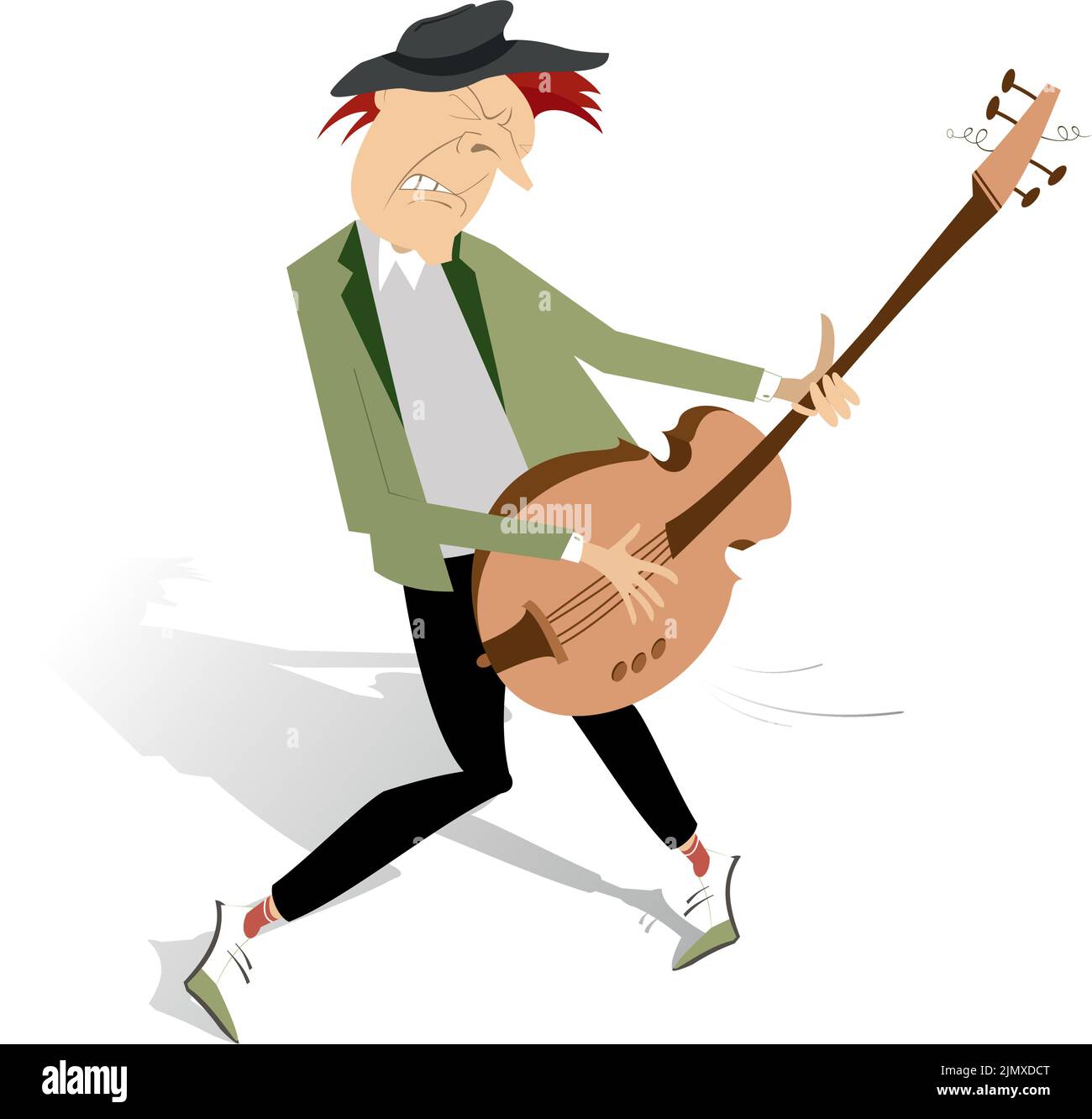 Cartoon guitar player. Serious man in the hat playing guitar with ...