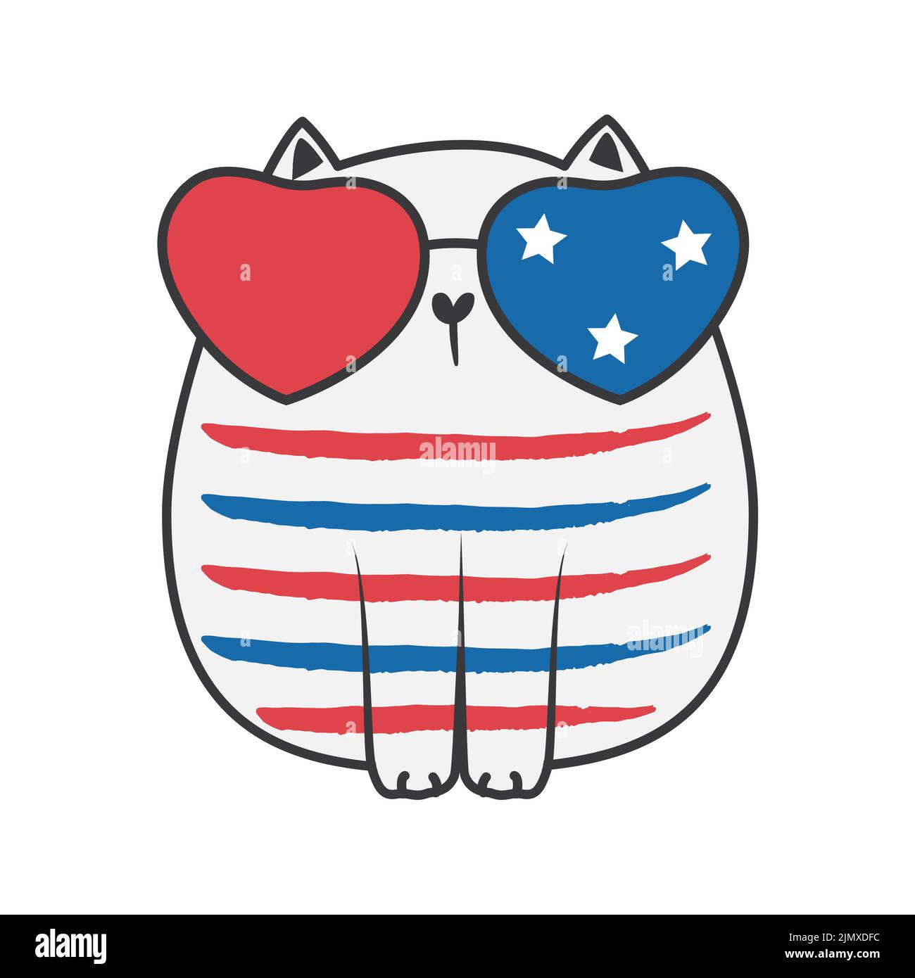 4th of July Patriotic cute doodle cat. Vector stock illustration Stock ...