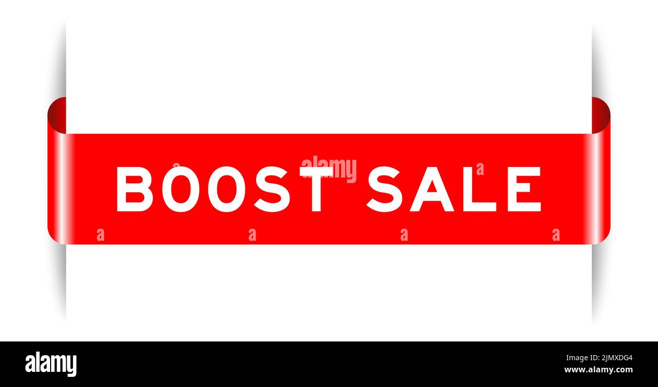 Red color inserted label banner with word boost sale on white ...