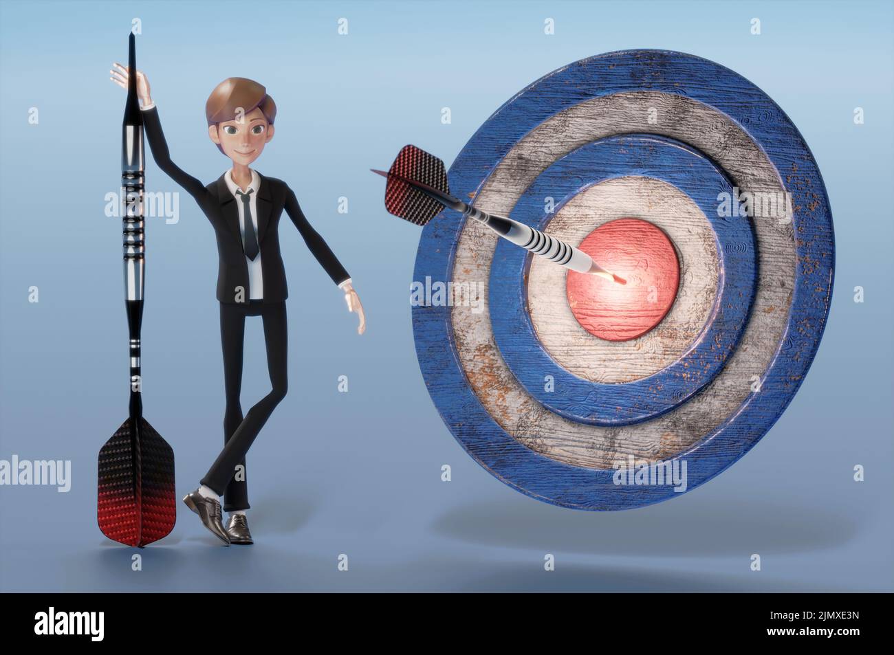 3D Illustration. 3D Rendering . Businessman try to hit a red target ...