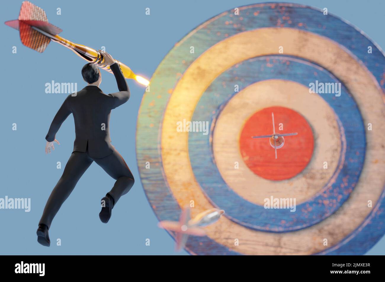 3D Illustration. 3D Rendering . Businessman try to hit a red target ...