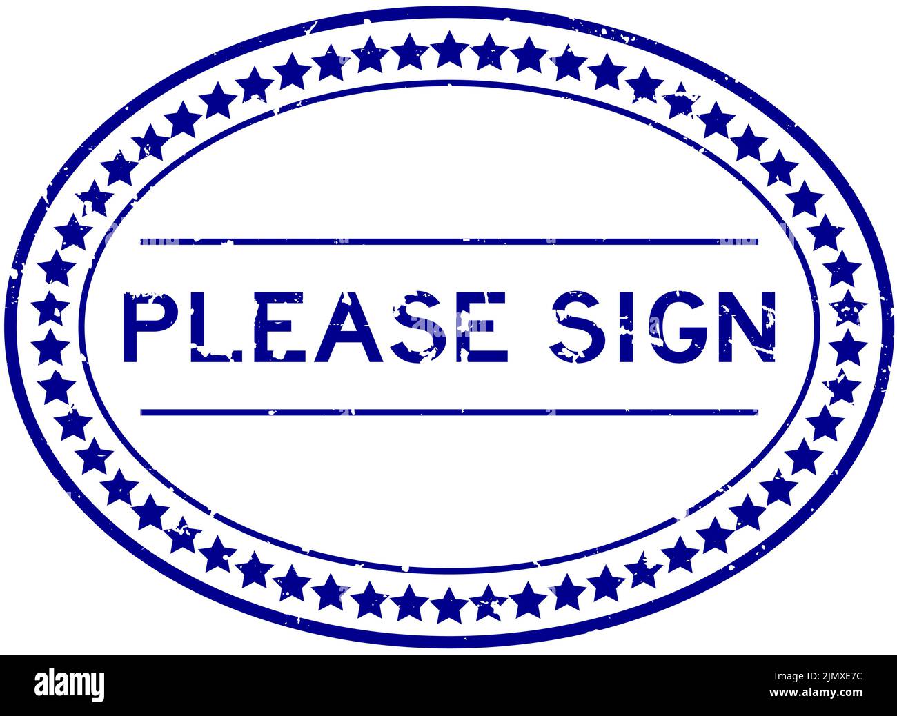 Grunge blue please sign word oval rubber seal stamp on white background ...
