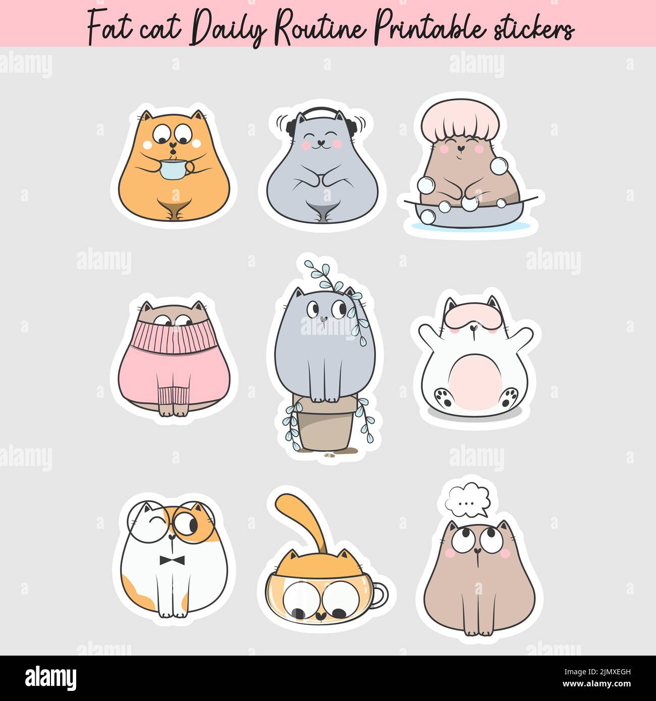 Cat doodle cute. Funny cartoon stickers. Vector stock illustration ...
