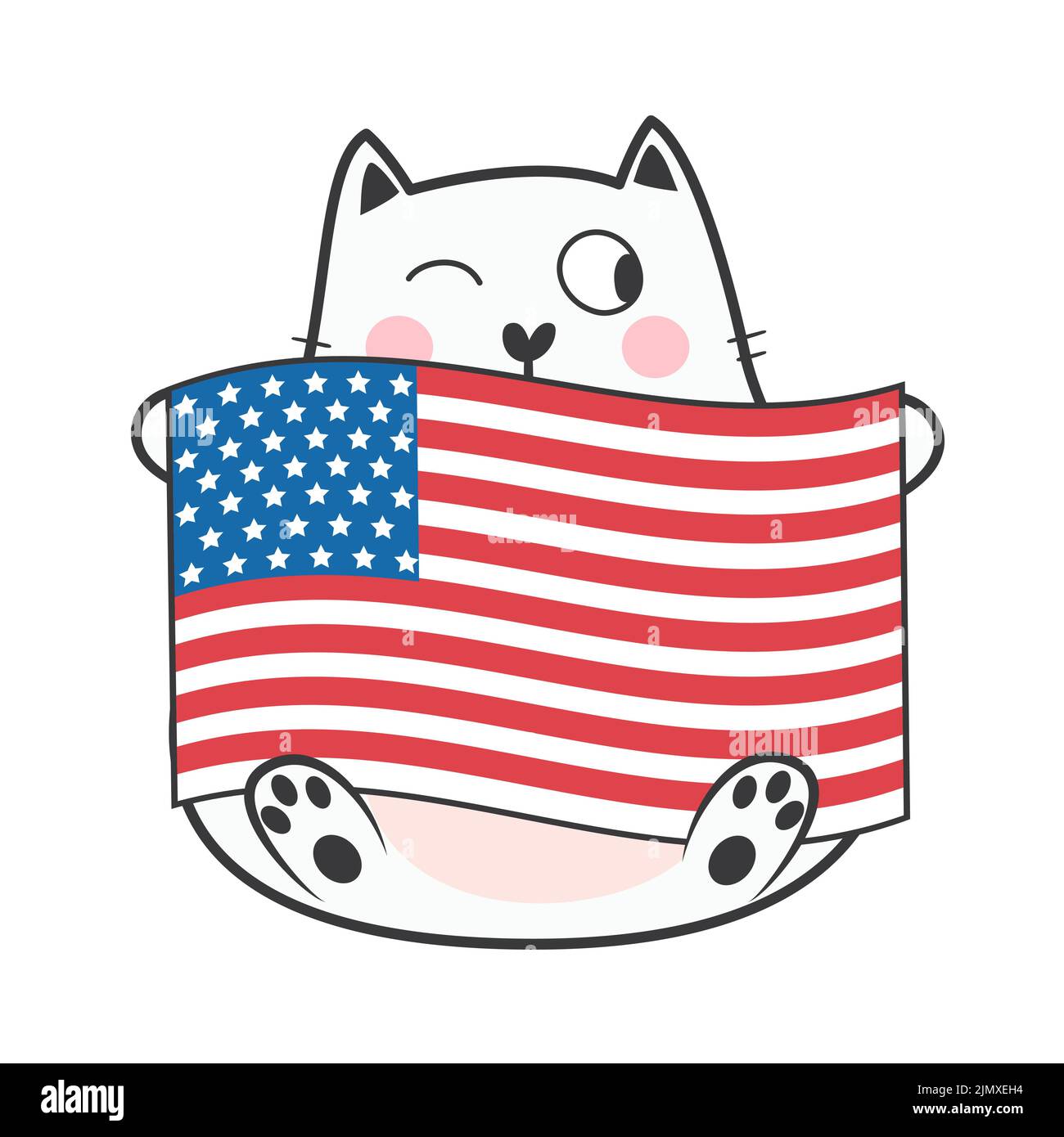 4th of July Patriotic cute doodle cat. Vector stock illustration Stock ...