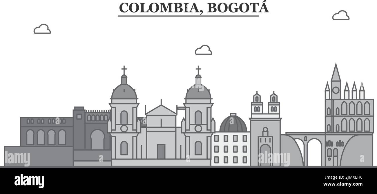 Colombia, Bogota city skyline isolated vector illustration, icons Stock ...