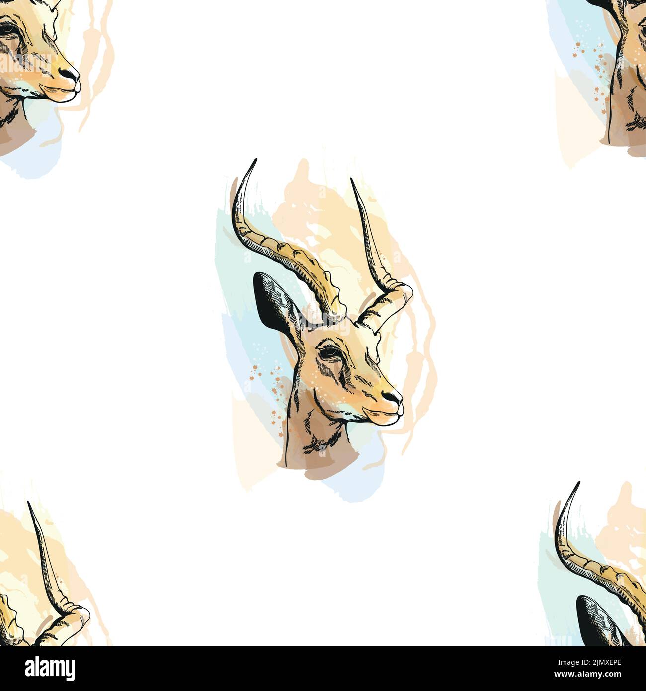 Seamless pattern of hand drawn sketch style gazelle isolated on white ...