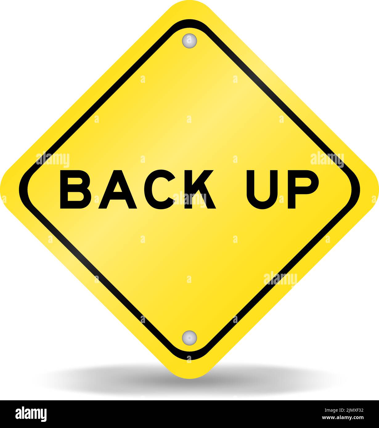 Yellow color transportation sign with word back up on white background ...