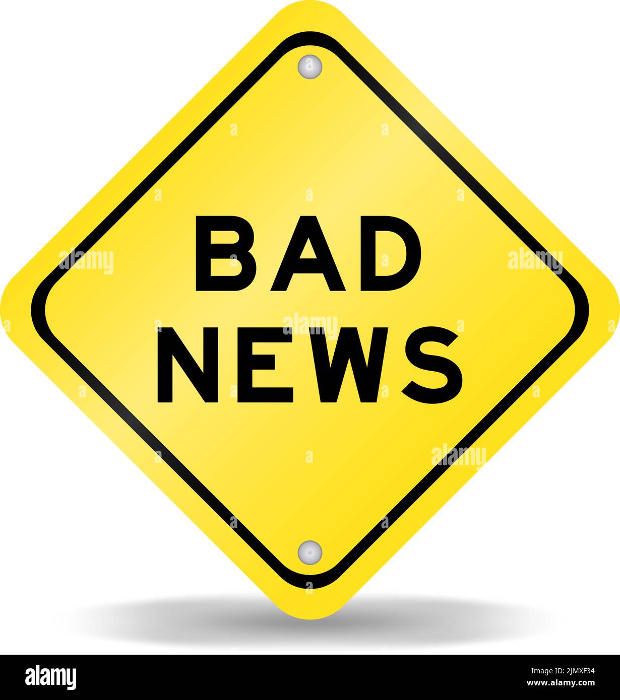 Yellow color transportation sign with word bad news on white background ...