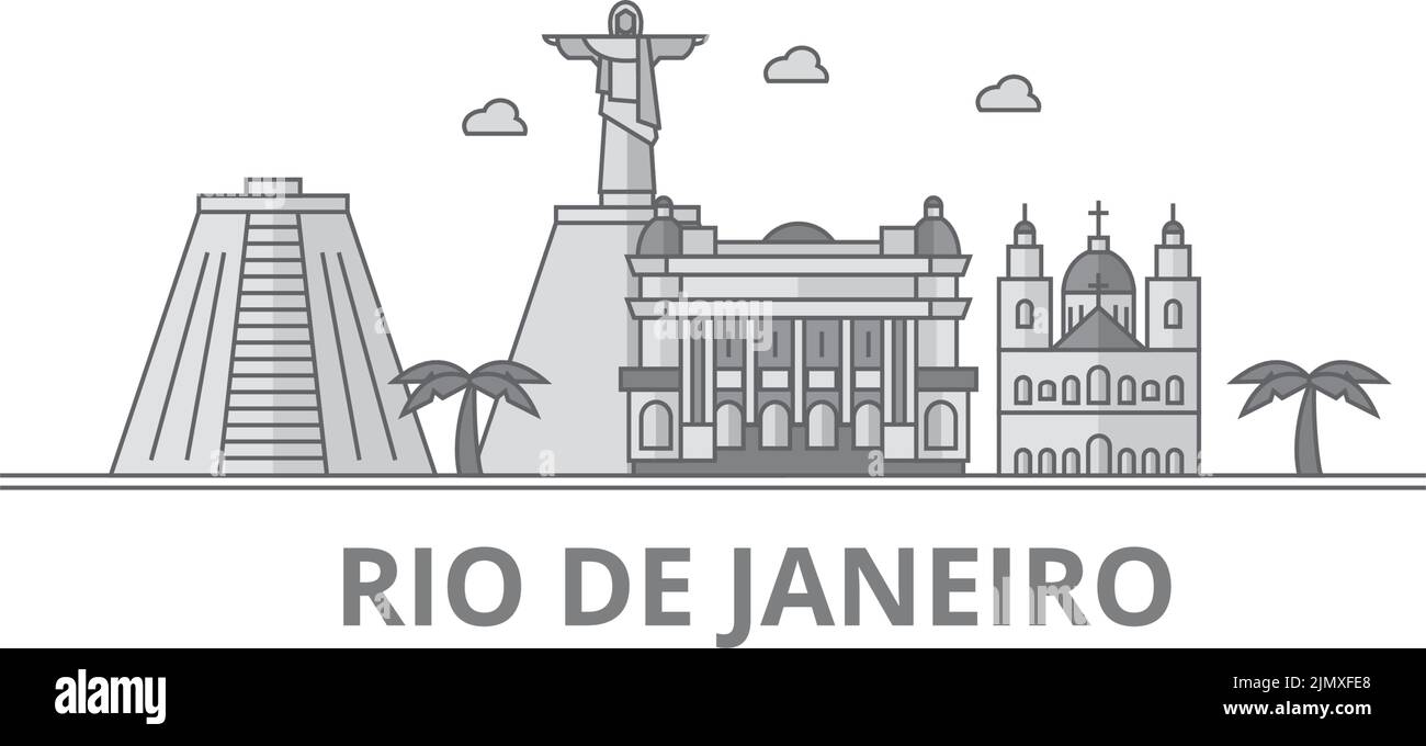 Brazil, Rio De Janeiro city skyline isolated vector illustration, icons ...