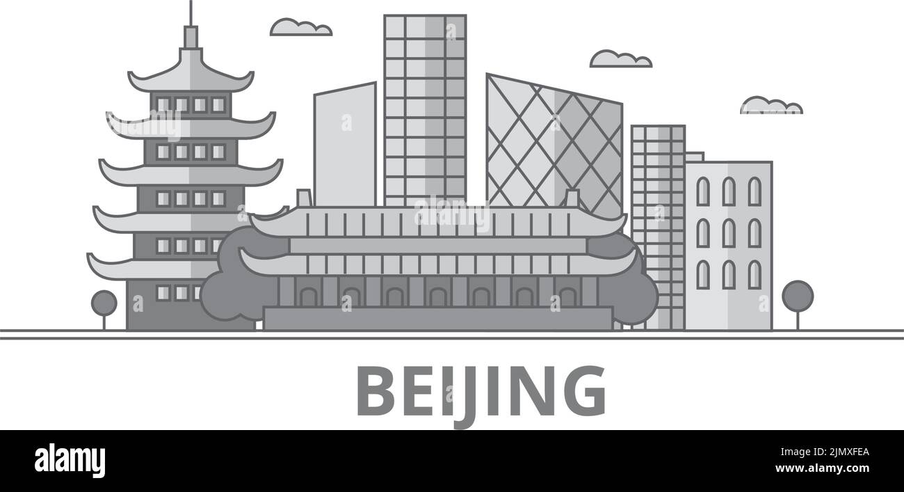 China, Beijing City city skyline isolated vector illustration, icons ...