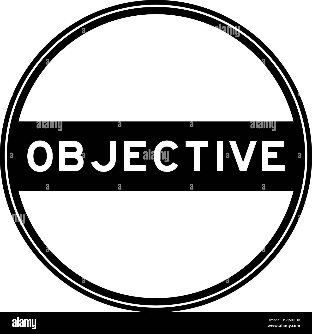 Black color round seal sticker in word objective on white background ...