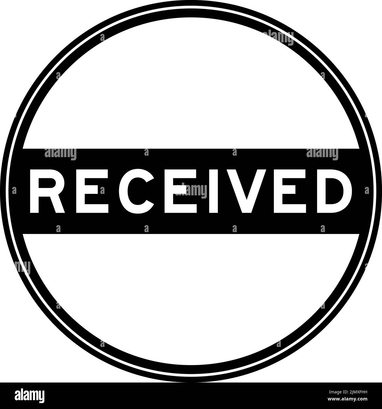 Black color round seal sticker in word received on white background ...