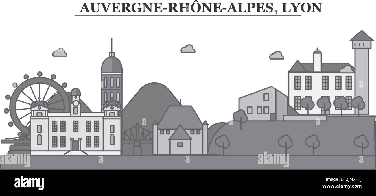 France, Lyon city skyline isolated vector illustration, icons Stock ...