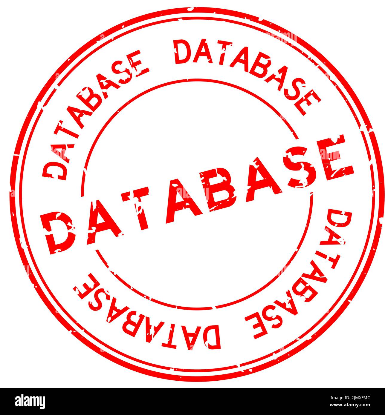 Grunge red database word round rubber seal stamp on white background ...