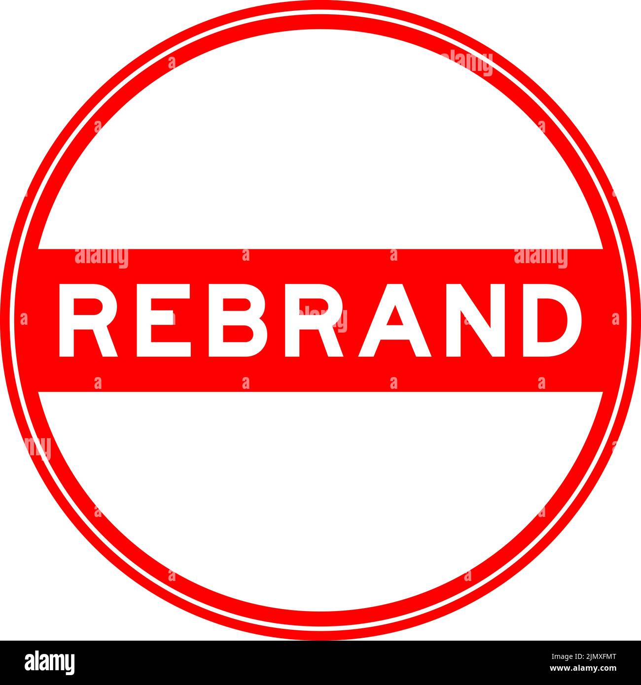 Red color round seal sticker in word rebrand on white background Stock ...