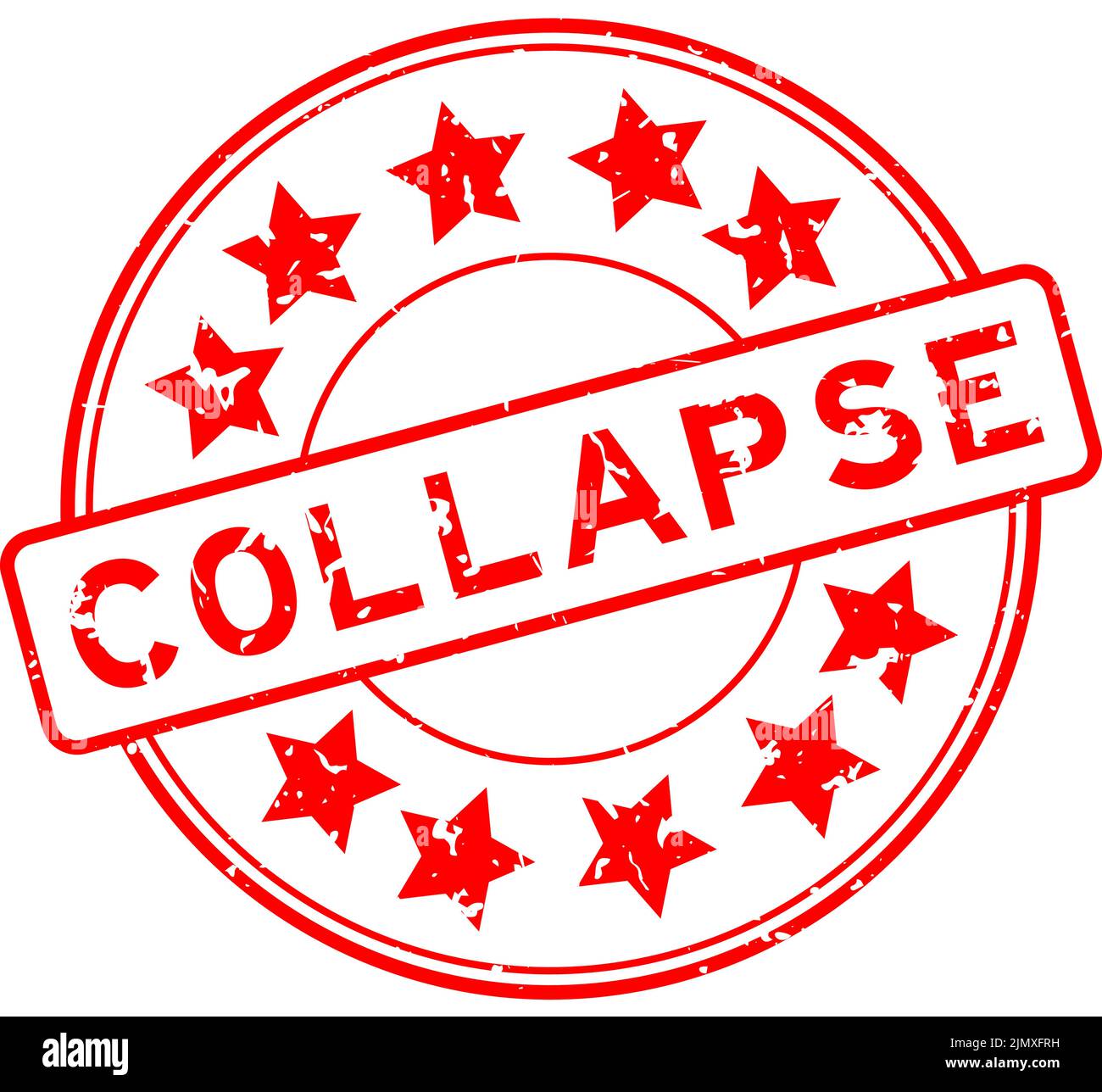 Grunge red collapse word with star icon round rubber seal stamp on ...