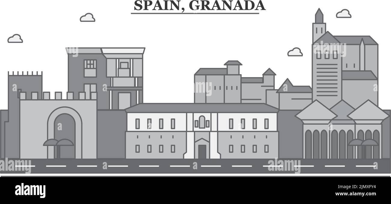 Spain, Granada city skyline isolated vector illustration, icons Stock ...